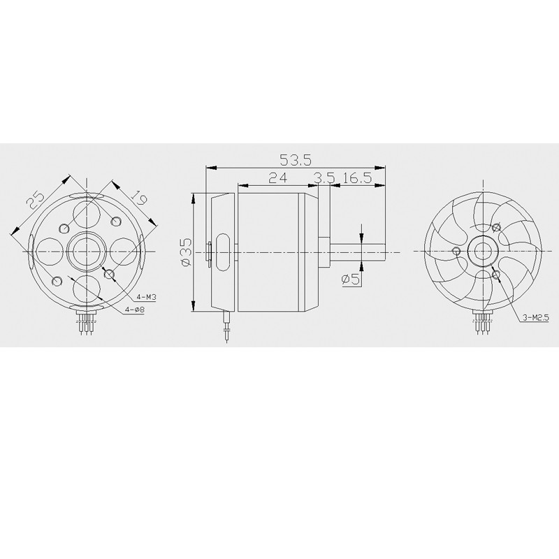 MOTOR BRUSHLESS FLASH HOBBY D3536-8 1000KV 102g